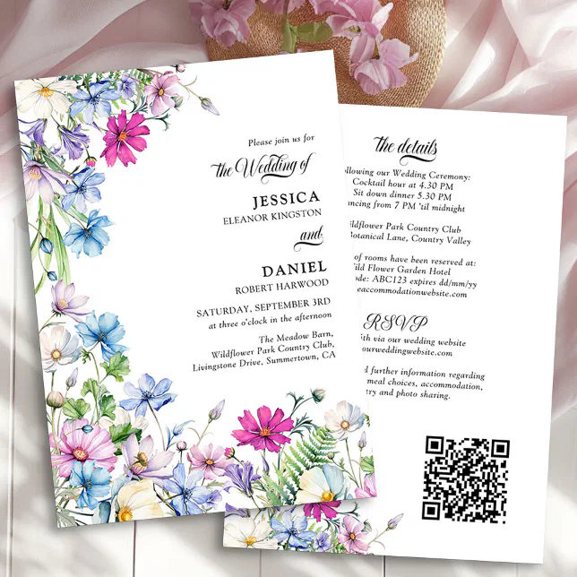 Wildflower Garden Floral All in One Wedding Invitation | Zazzle