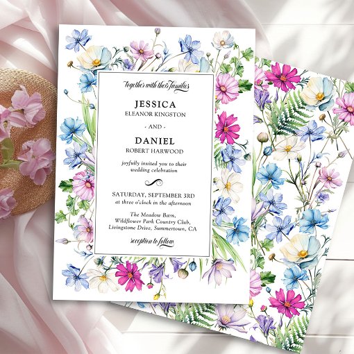 Wildflower Garden Floral Framed Wedding Invitation | Zazzle