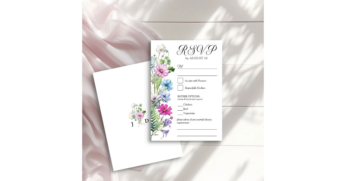 Wildflower Garden Floral Wedding and Entree Option RSVP Card | Zazzle
