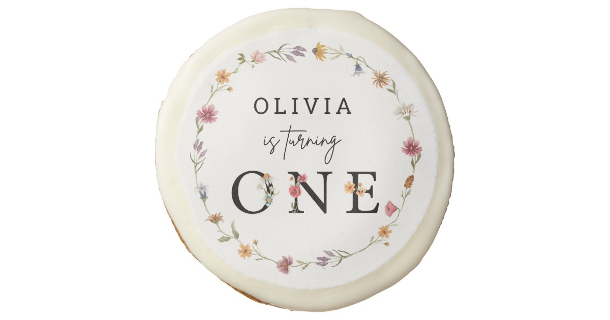 Wildflower Girl 1st Birthday Party Favors Sugar Cookie | Zazzle