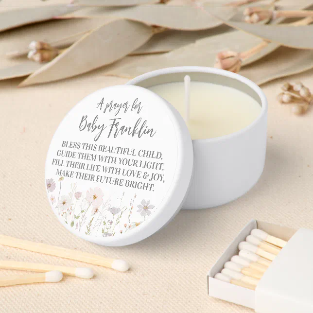 Wildflower Girl Baby Shower Prayer for baby Mini Candle Favors | Zazzle