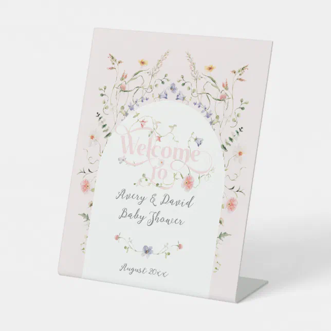 Wildflower Girl Pink Bloom Baby Shower Pedestal Sign | Zazzle