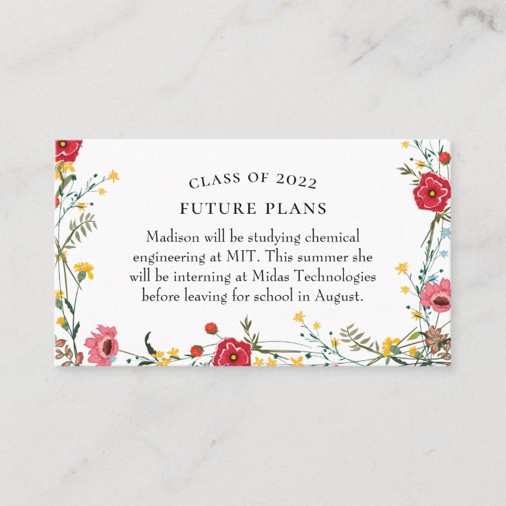 Wildflower Graduation Future Plans Insert Card | Zazzle