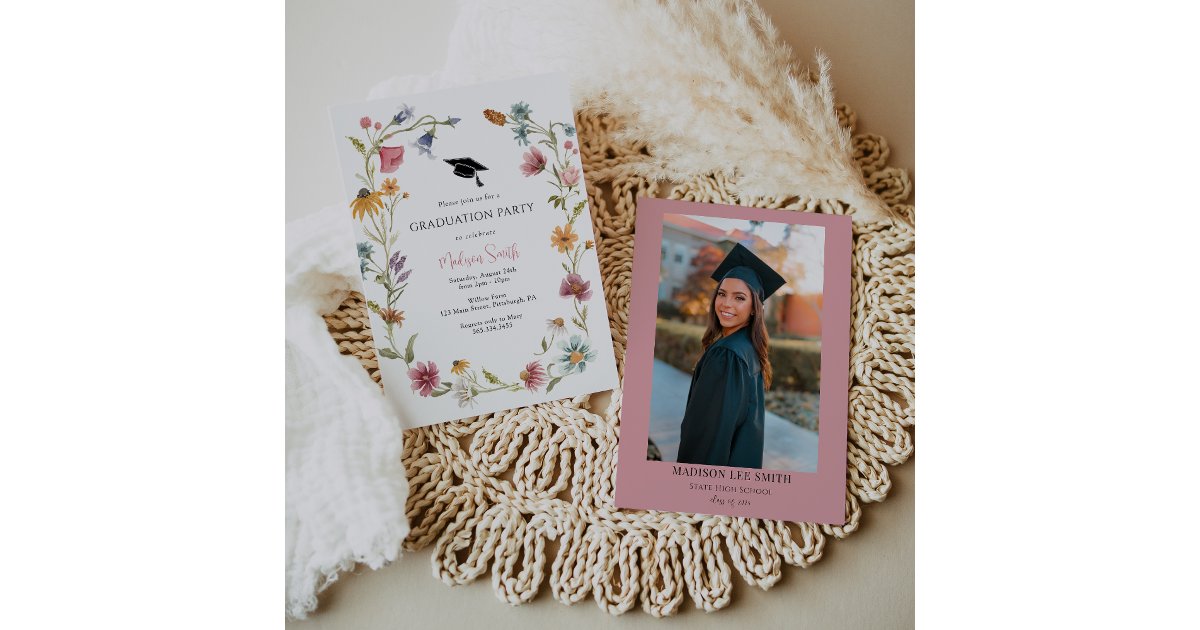 Wildflower Graduation Party Invitation with Photo | Zazzle
