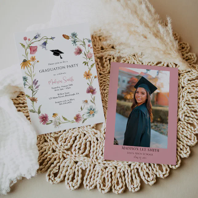 Wildflower Graduation Party Invitation with Photo | Zazzle