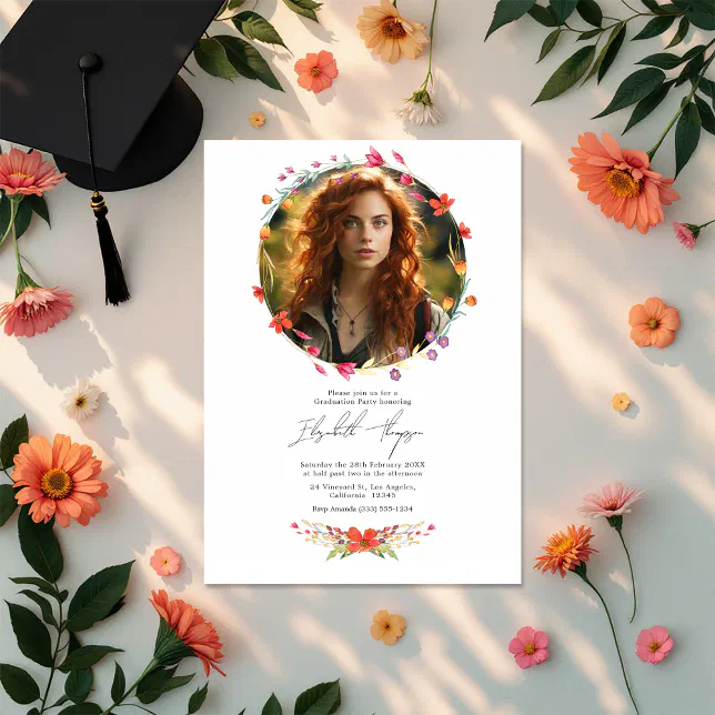 Wildflower Graduation Party Photo Invitation | Zazzle