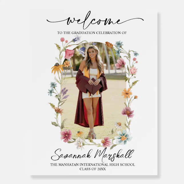 Wildflower Graduation Welcome Sign With Photo | Zazzle