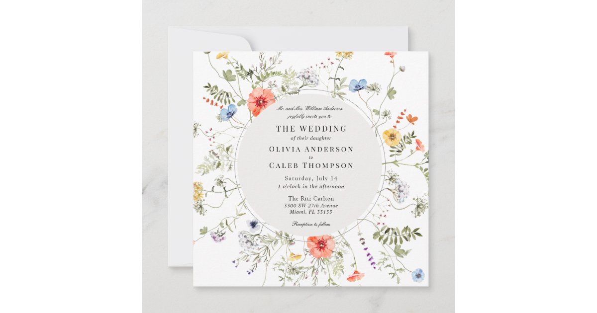 Wildflower Greenery Frame Invitation | Zazzle