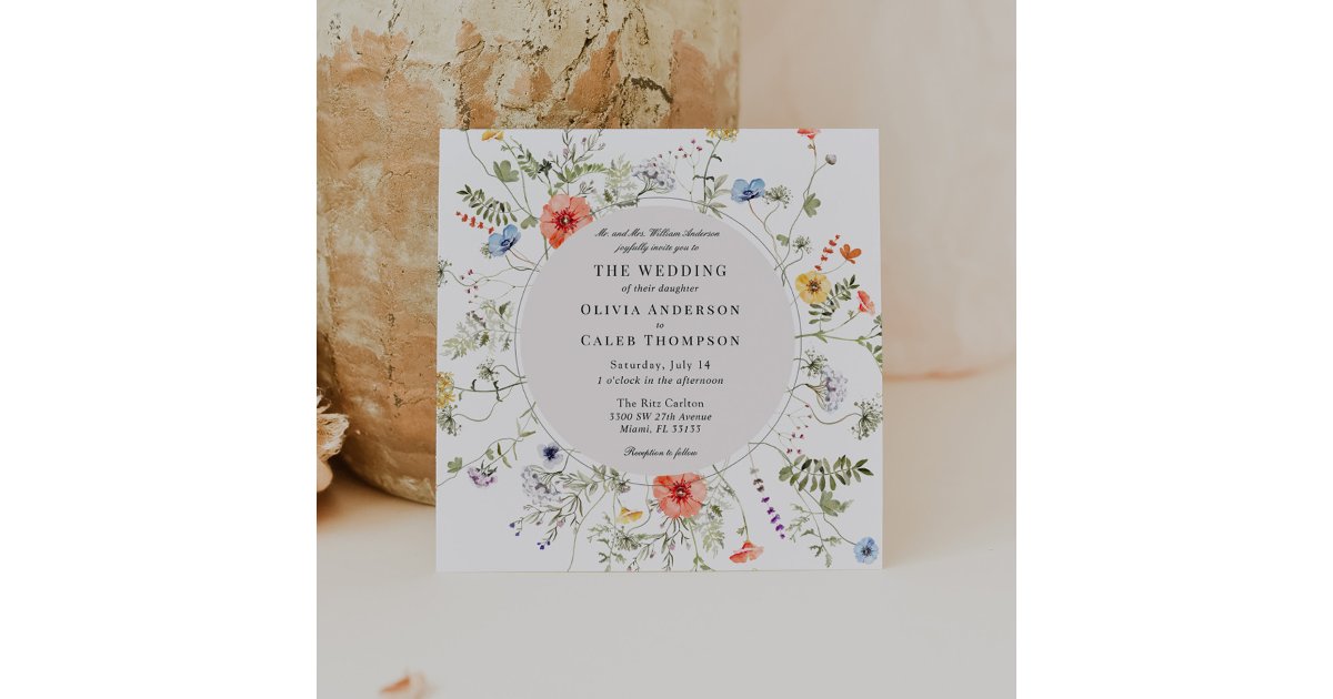 Wildflower Greenery Frame Invitation | Zazzle