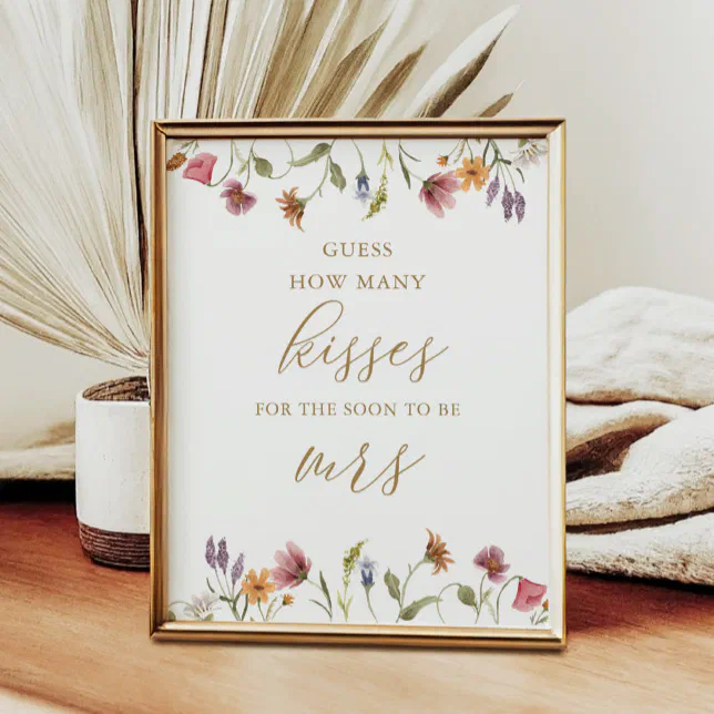 Wildflower Guess How Many Kisses Bridal Game Sign | Zazzle