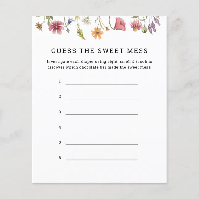 Wildflower Guess The Sweet Mess Game Cards | Zazzle