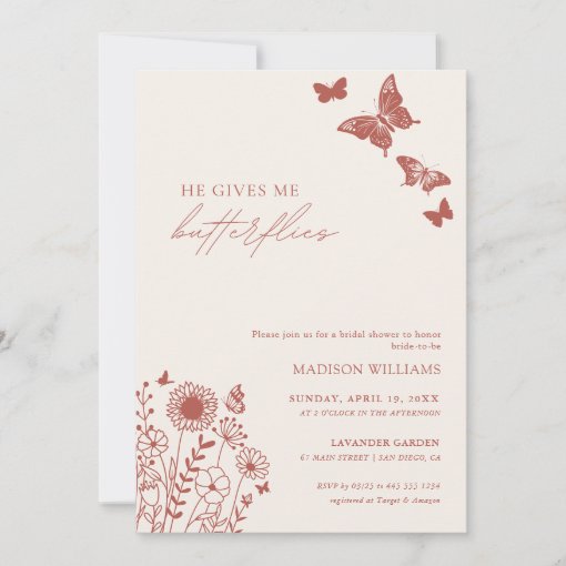 Wildflower He Gives Me Butterflies Bridal Shower Invitation | Zazzle