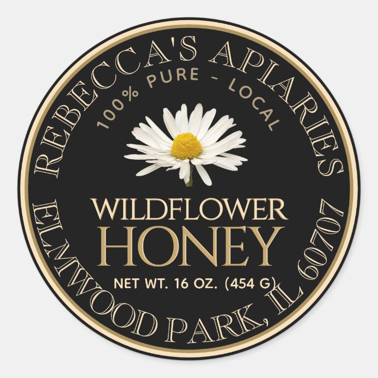 Wildflower Honey Black Daisy Custom Product Label | Zazzle