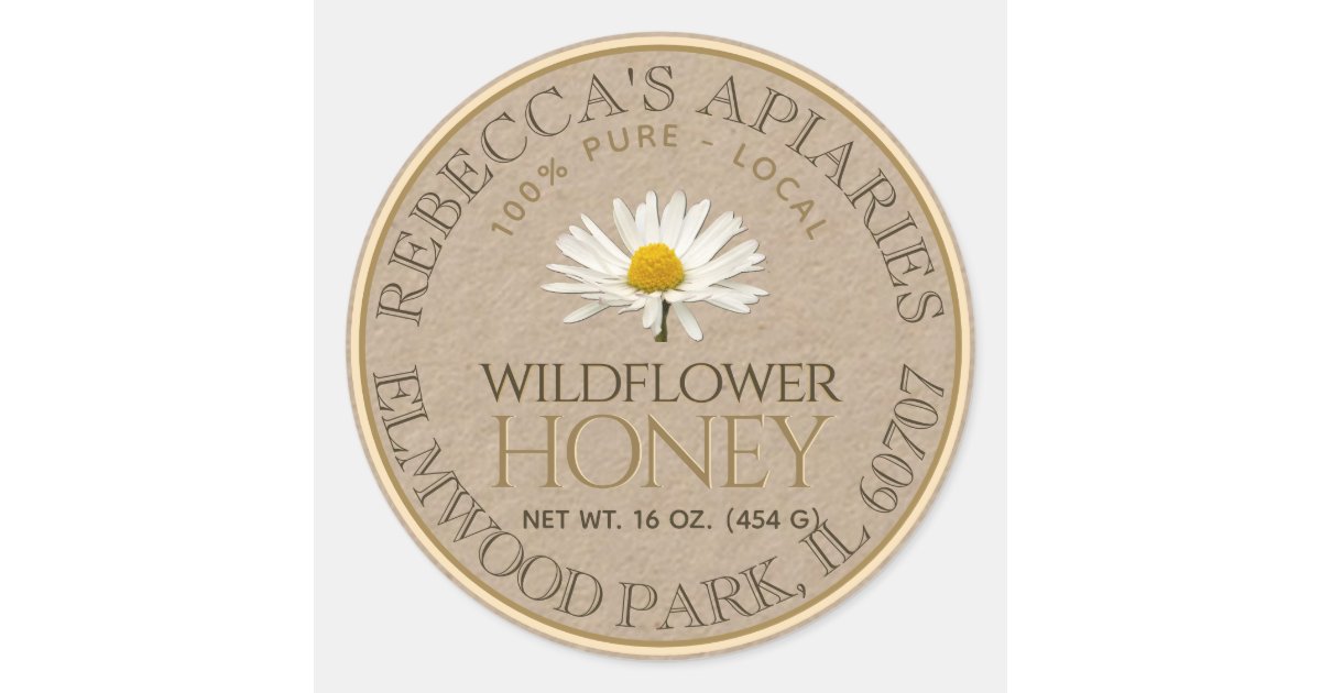 Wildflower Honey Kraft Daisy Custom Product Label | Zazzle