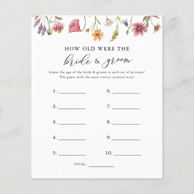 Wildflower How Old Were The Bride and Groom Game | Zazzle