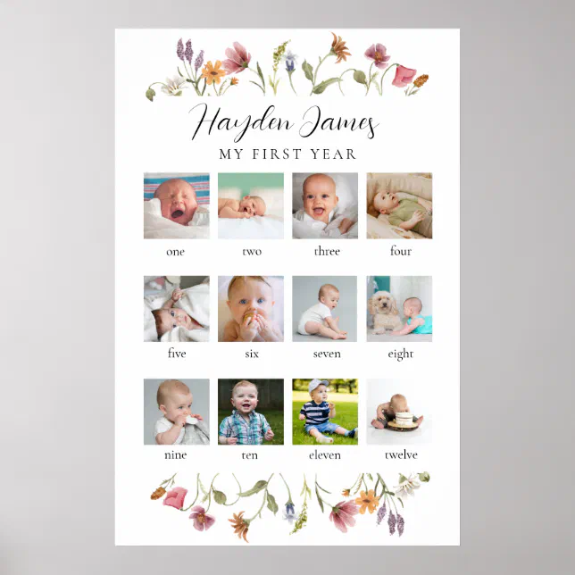 Wildflower in Bloom First Year Birthday Photo Poster | Zazzle