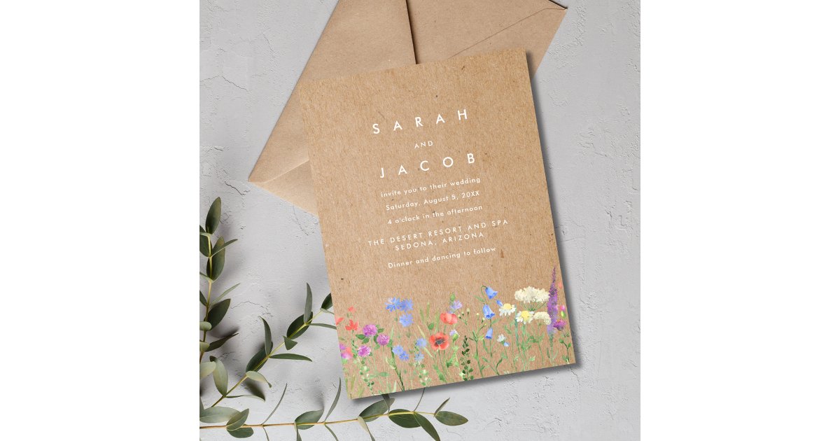 Wildflower Kraft Paper Rustic Wedding Invitation | Zazzle