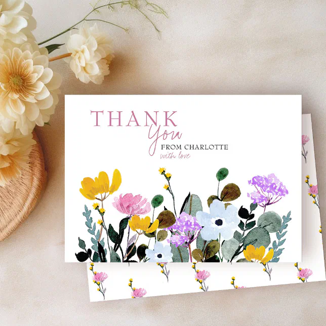 Wildflower Lawn Personalized White Thank You Card | Zazzle
