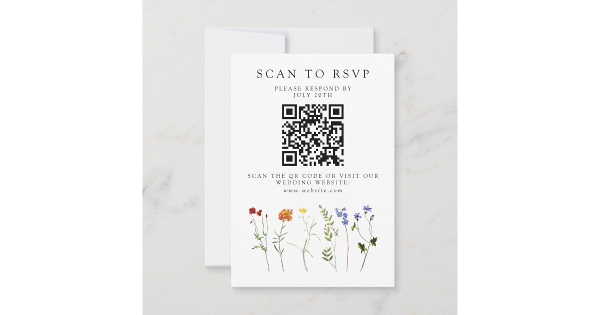 Wildflower LGBTQ Gay Pride Floral Wedding QR Code RSVP Card | Zazzle