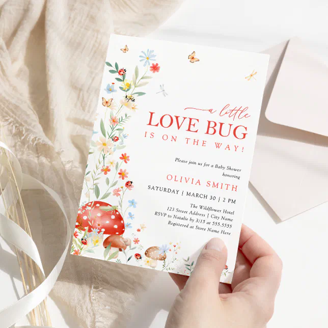 Wildflower Little Love Bug Baby Shower Invitation | Zazzle