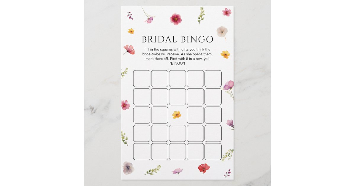 Wildflower Love is Blooming Bridal Bingo Game | Zazzle