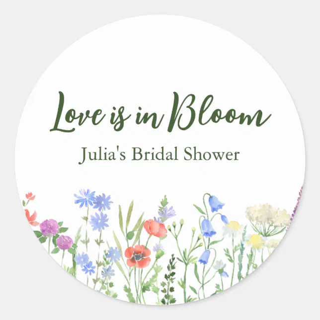 Wildflower Love is in Bloom Bridal Shower Party Classic Round Sticker ...