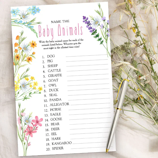 Wildflower Meadow Baby Animal Name Quiz Game | Zazzle