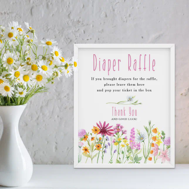 Wildflower Meadow Diaper Raffle Baby Shower Poster | Zazzle