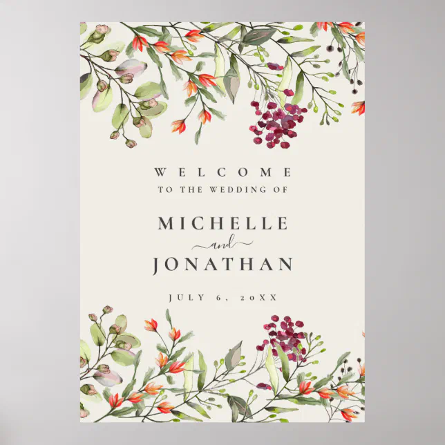Wildflower Meadow Ecru Wedding Welcome Sign | Zazzle