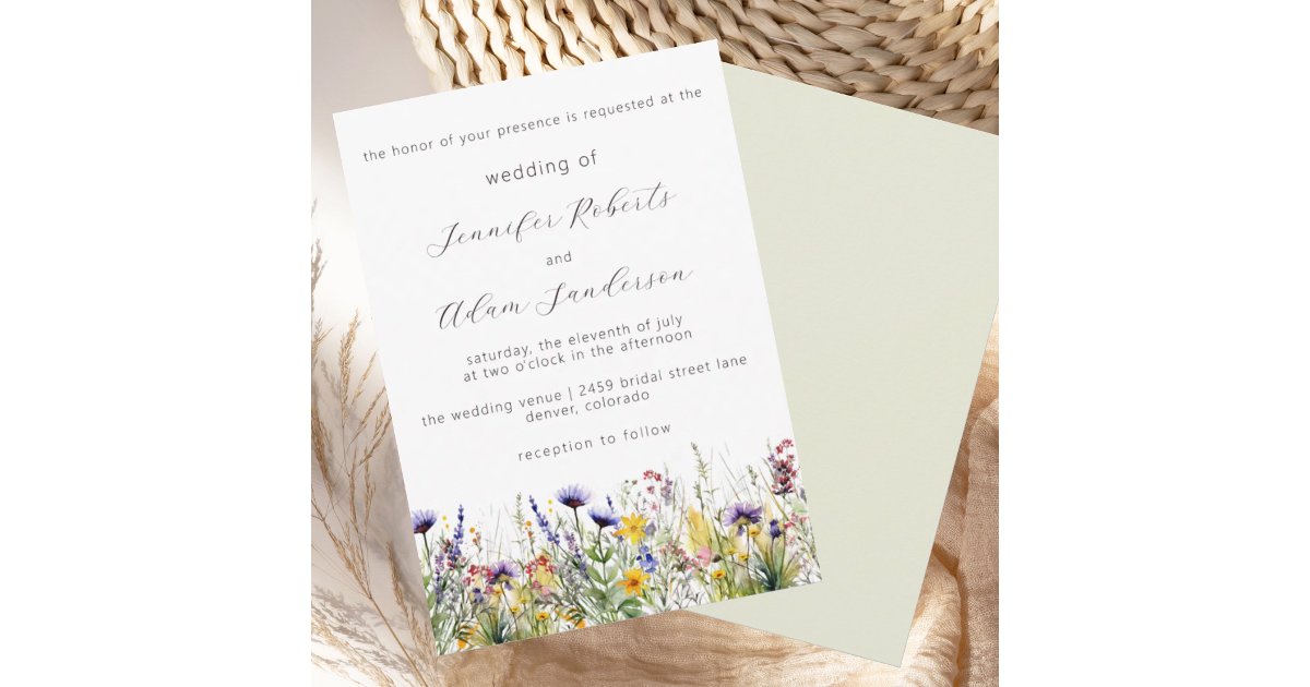 Wildflower Meadow Elegant Script Wedding Invitation | Zazzle