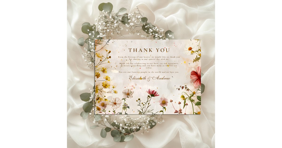 Wildflower Meadow Fall Wedding Thank You Card | Zazzle