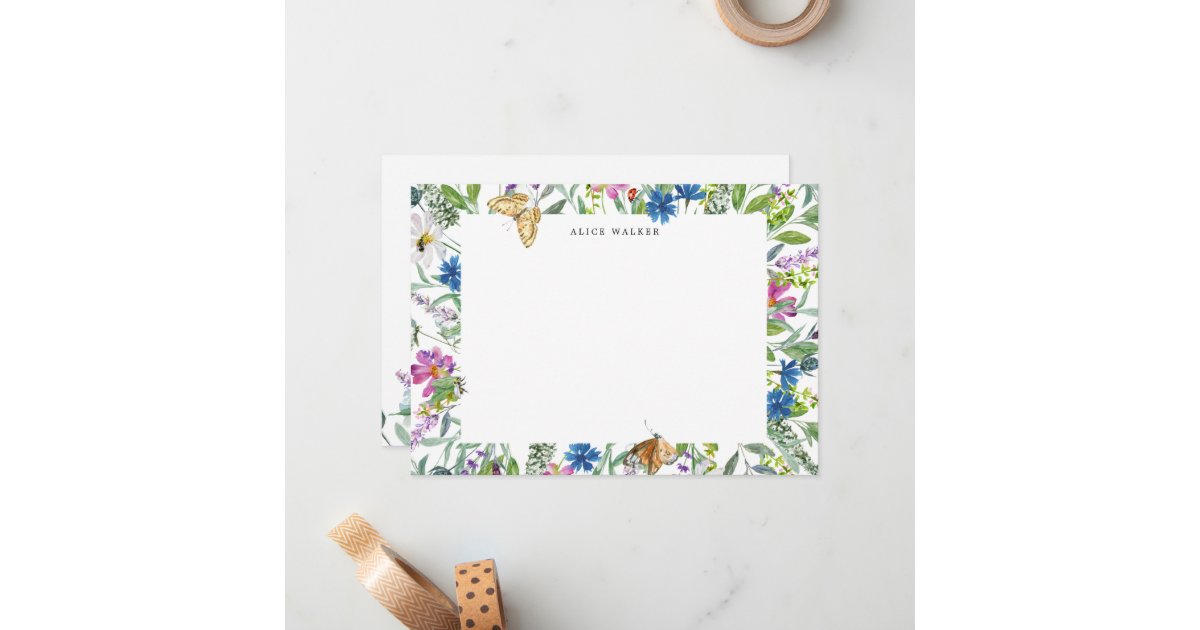 Wildflower Meadow Floral Stationery Note Card | Zazzle