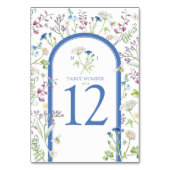 Wildflower meadow floral watercolor blue wedding table number | Zazzle
