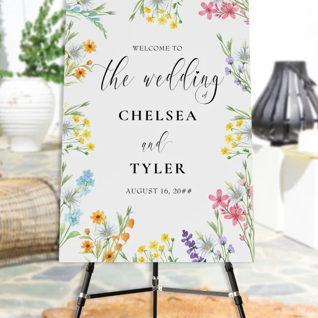 Wildflower Meadow Flower Border and Wedding Script Foam Board | Zazzle