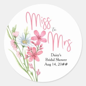 Wildflower Meadow Miss to Mrs Pretty Bridal Shower Classic Round ...