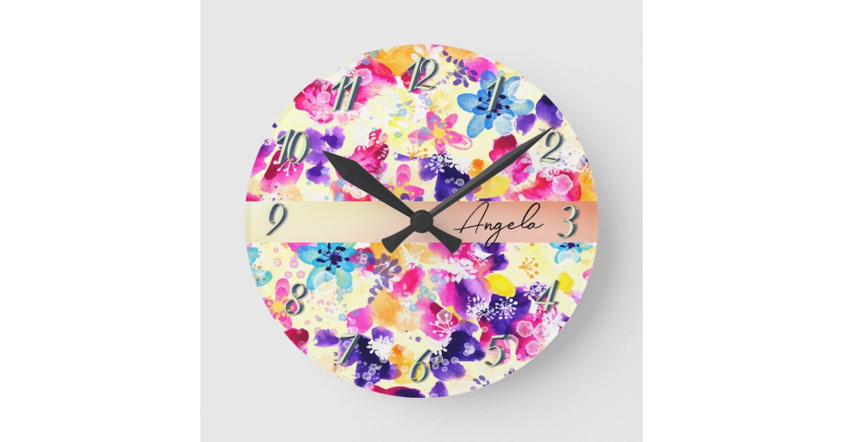Wildflower Meadow Shabby Flowers Round Clock | Zazzle