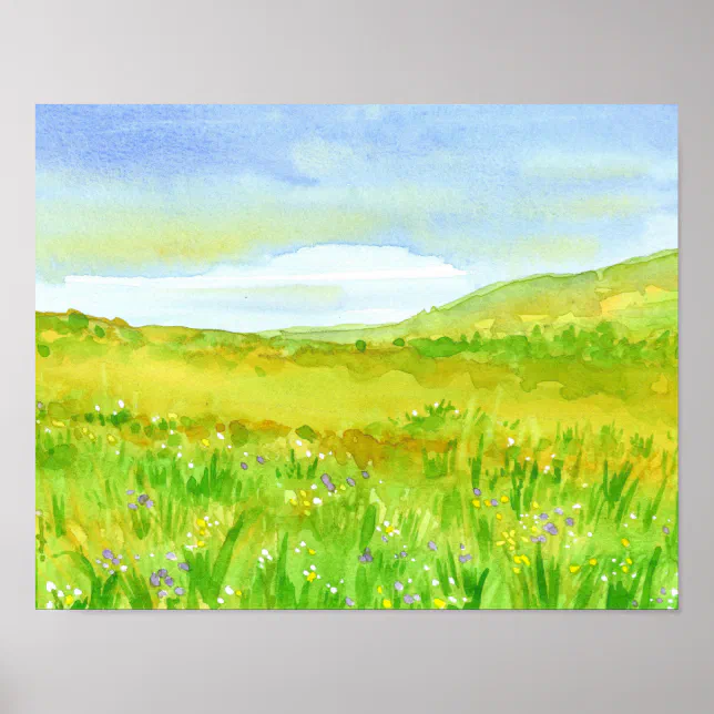Wildflower Meadow Watercolor Painting Poster | Zazzle
