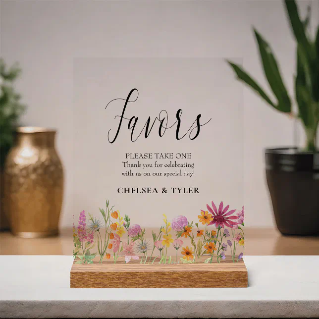 Wildflower Meadow Wedding Favor Table Acrylic Sign | Zazzle
