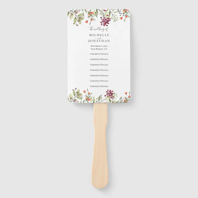Wildflower Meadow Wedding Program Hand Fan | Zazzle