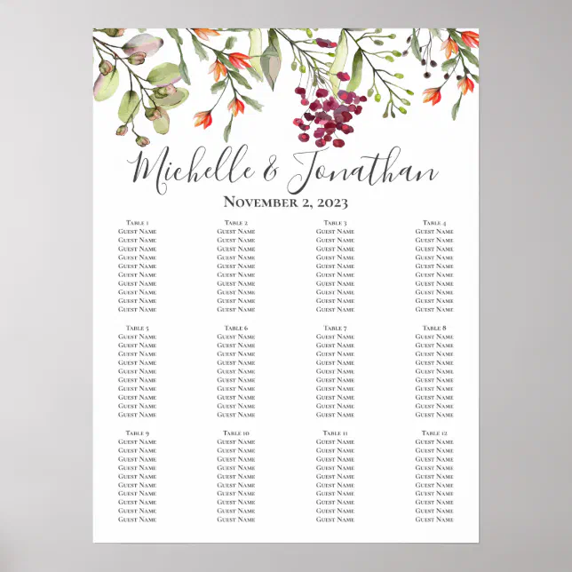 Wildflower Meadow Wedding Seating Chart | Zazzle