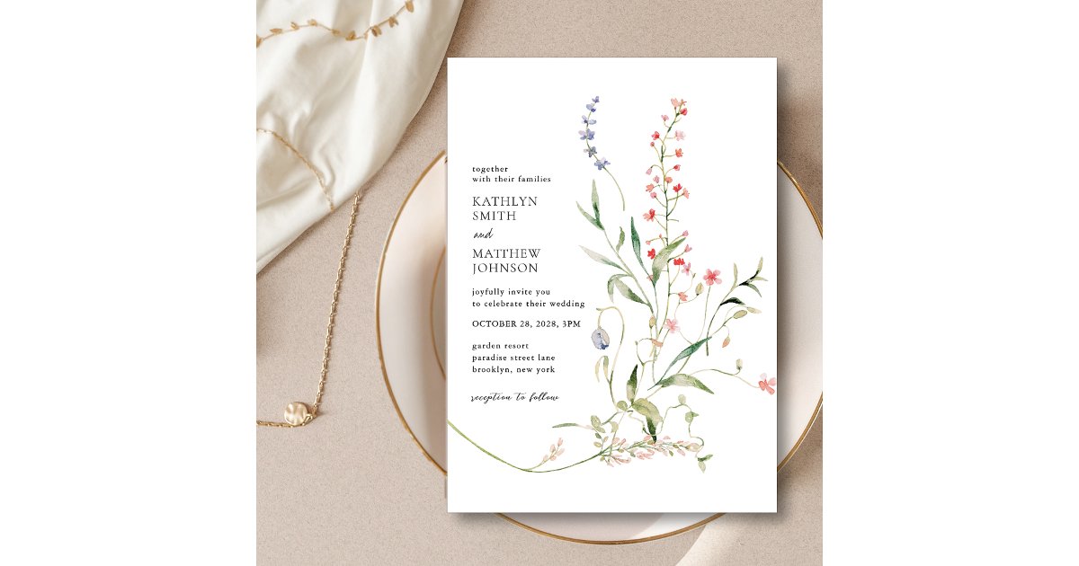 Wildflower Modern Colorful Floral Garden Wedding Invitation | Zazzle