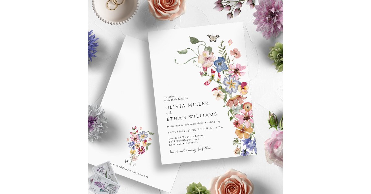Wildflower Modern Wedding Invitation | Zazzle