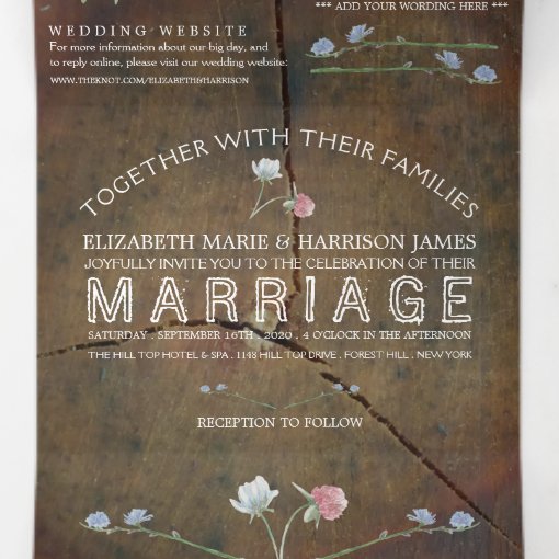 Wildflower Oak Wood Wedding Suite Tri-Fold Invitation | Zazzle