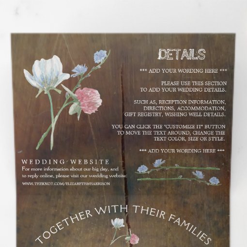 Wildflower Oak Wood Wedding Suite Tri-Fold Invitation | Zazzle