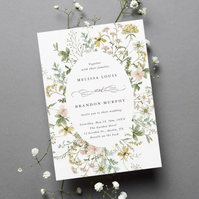 Wildflower Oval Frame Wedding Invitation | Zazzle