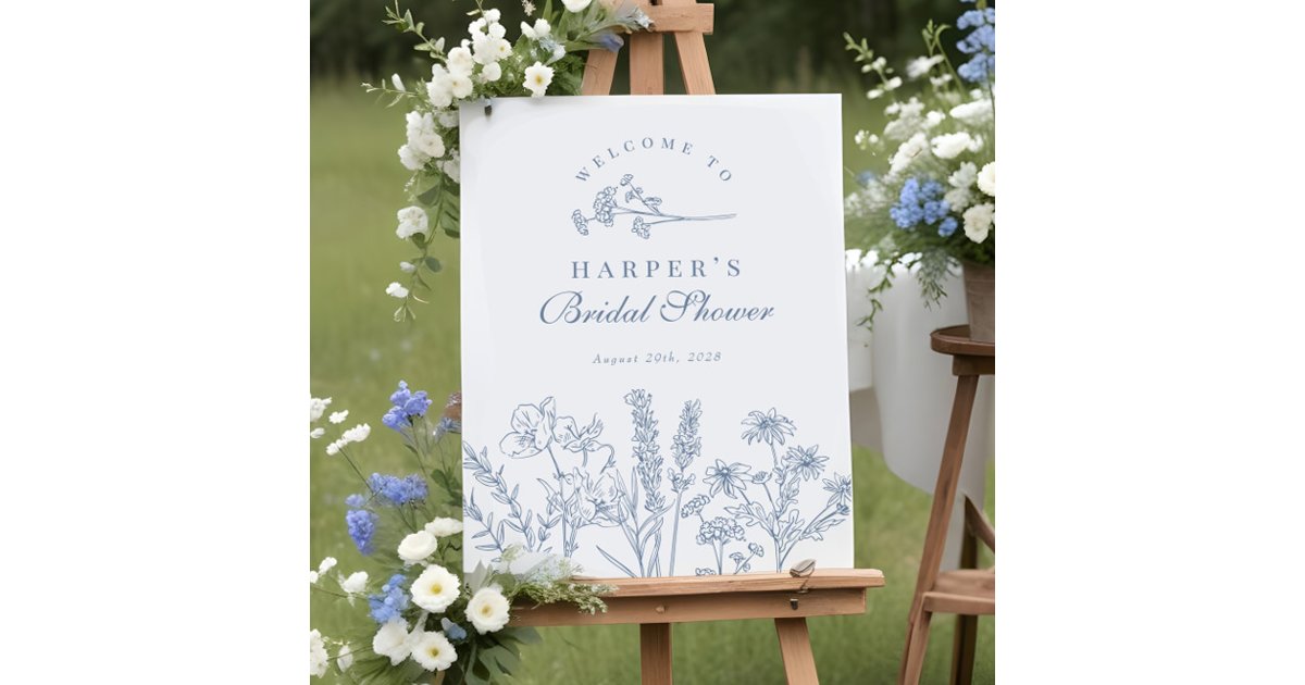 Wildflower Periwinkle Bridal Shower Welcome Sign | Zazzle