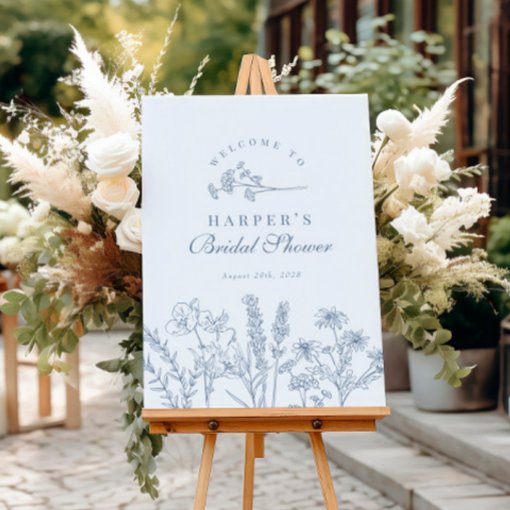 Wildflower Periwinkle Bridal Shower Welcome Sign | Zazzle