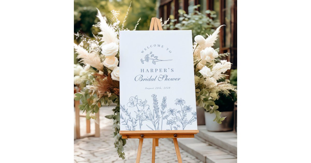 Wildflower Periwinkle Bridal Shower Welcome Sign | Zazzle