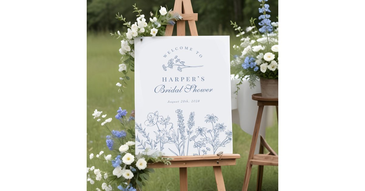 Wildflower Periwinkle Bridal Shower Welcome Sign | Zazzle