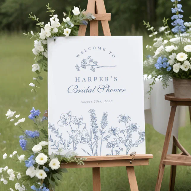 Wildflower Periwinkle Bridal Shower Welcome Sign | Zazzle